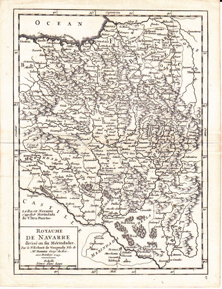 Royaume de Navarre par St. Robert de Vaugondy – 1749 | Antiquariaat ...